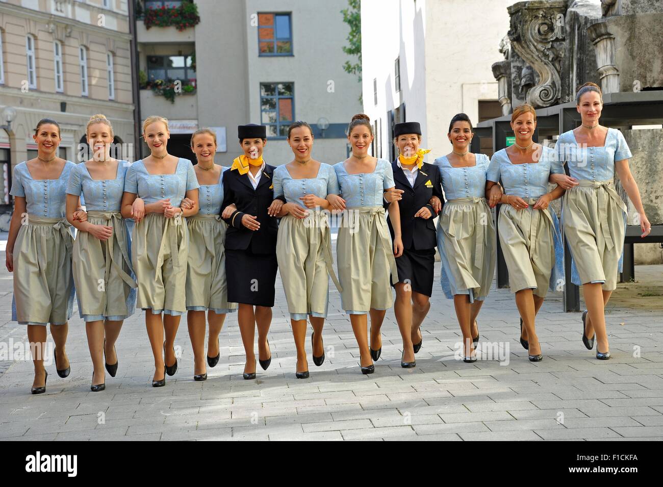 Munich, Germany. 1st Sep, 2015. Lufthansa stewardesses in traditional ...