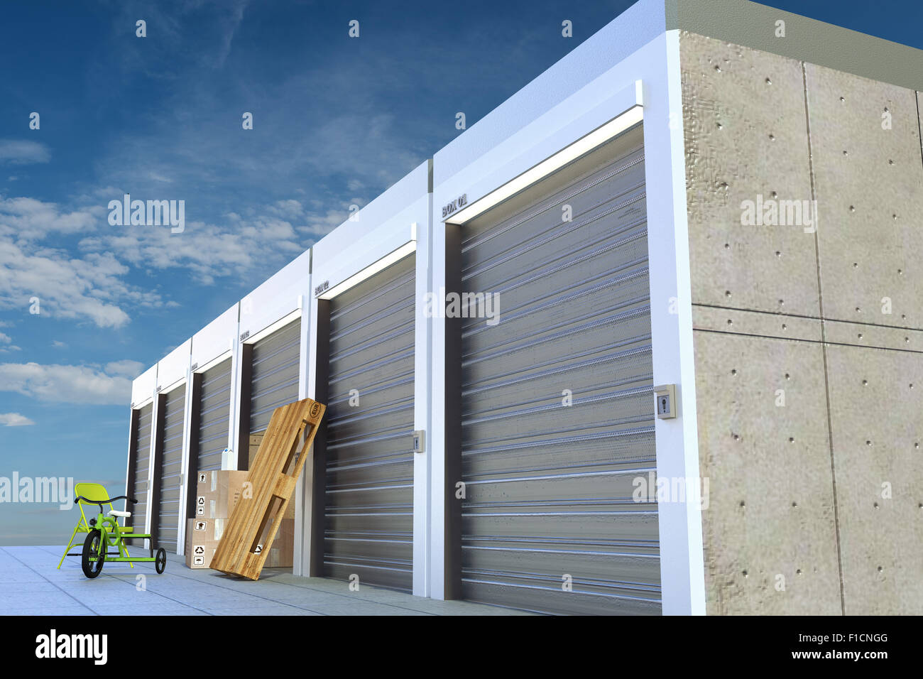 storage units on sky background Stock Photo - Alamy