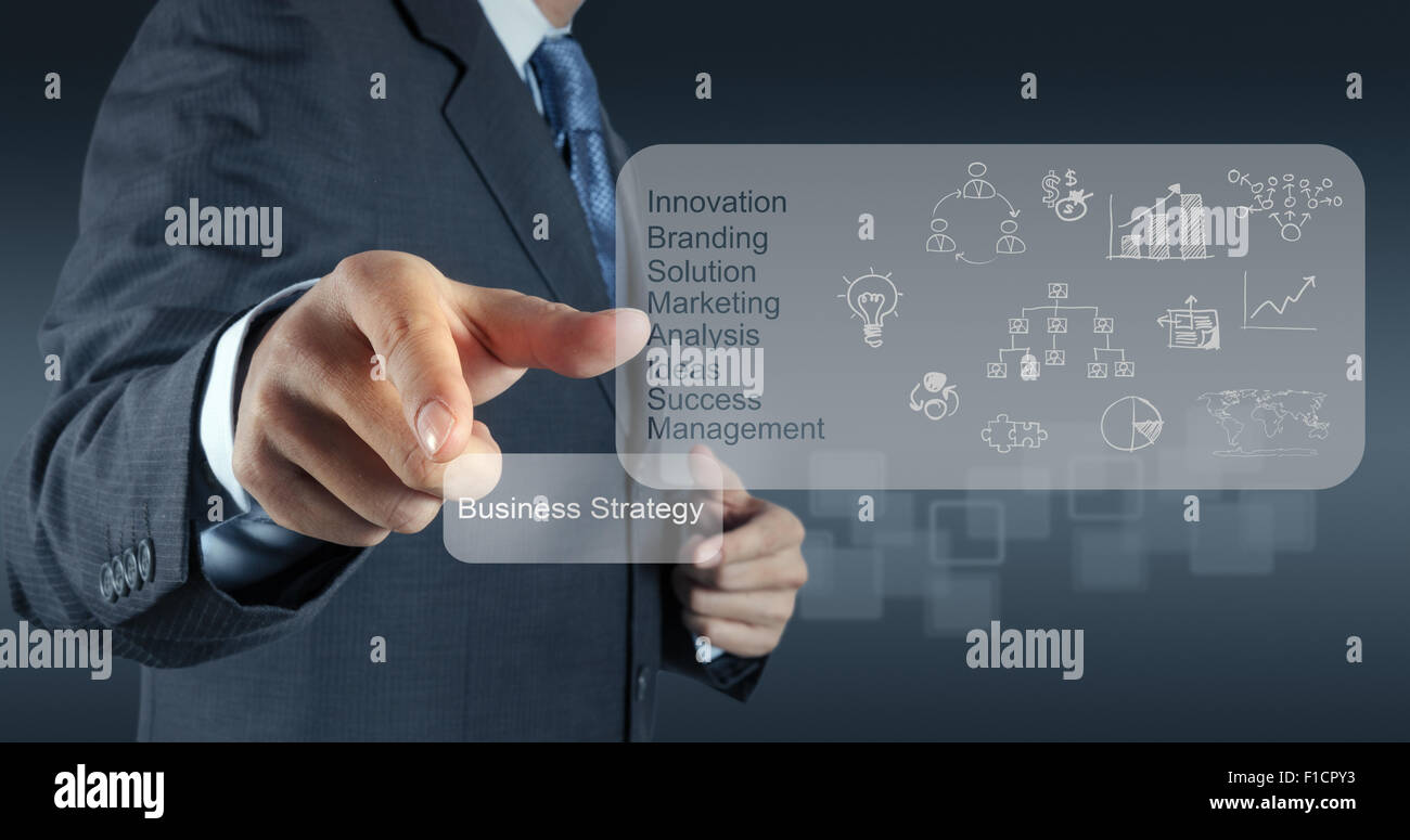 businessman hand drawing virtual chart business on touch screen ...