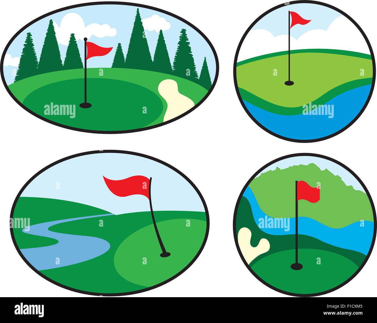 Colorful Golf Icons with red flags Stock Vector Image & Art - Alamy