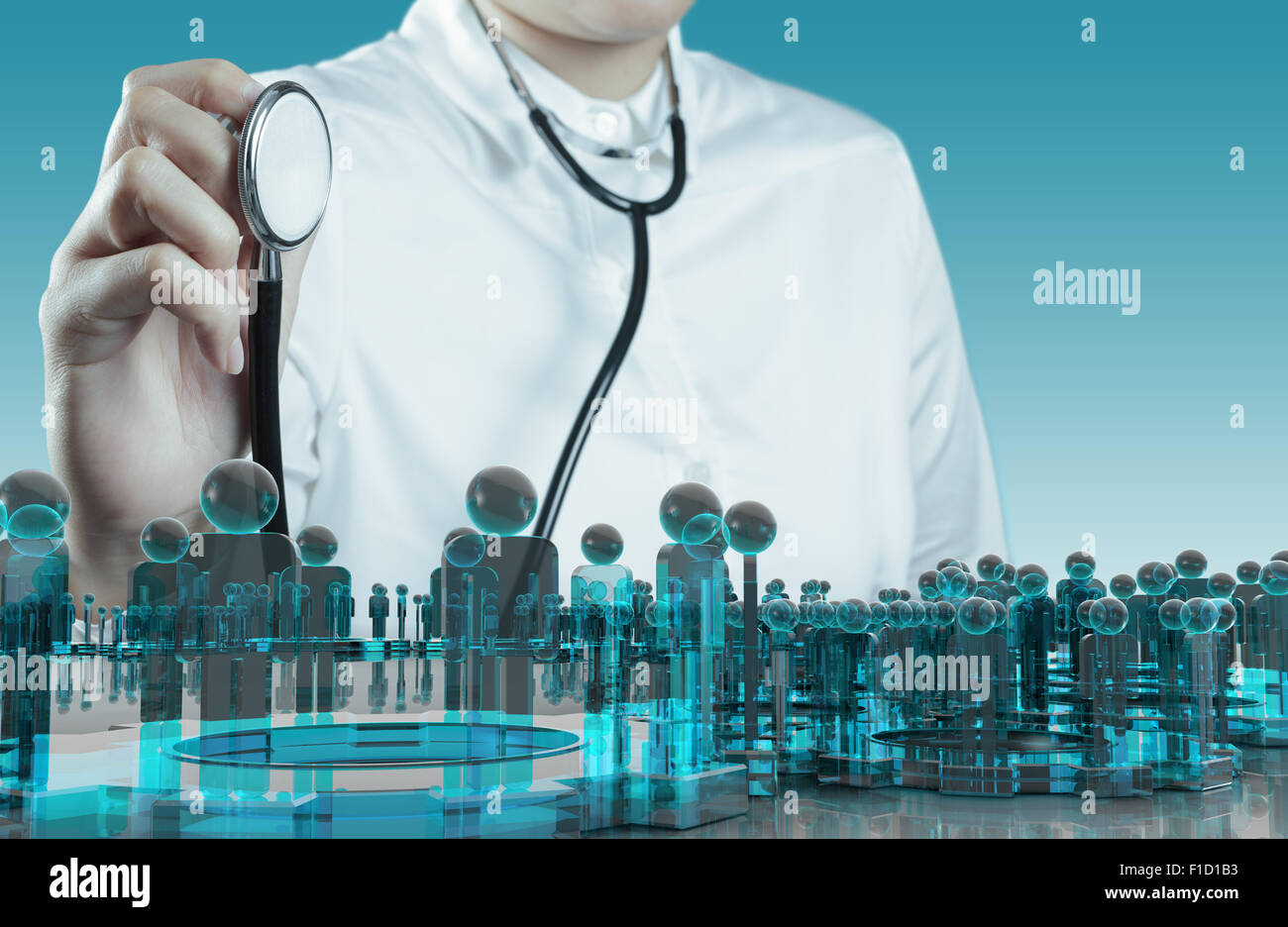 Medicine doctor hand working with modern computer interface as medical ...