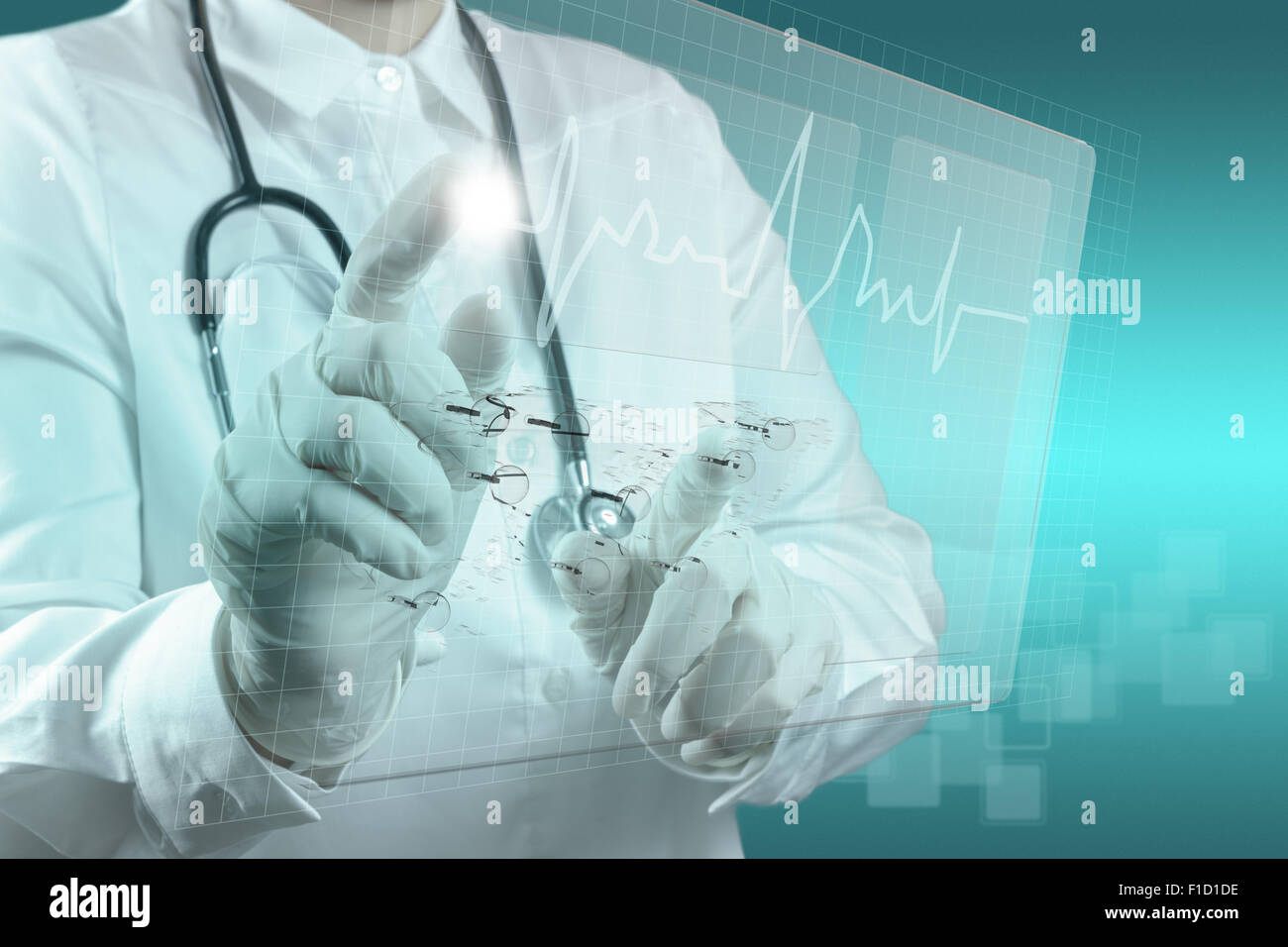 Medicine doctor hand working with modern computer interface as medical ...