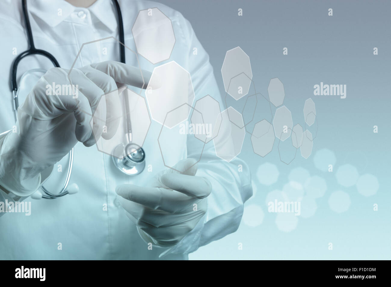 Medicine doctor hand working with modern computer interface as medical ...