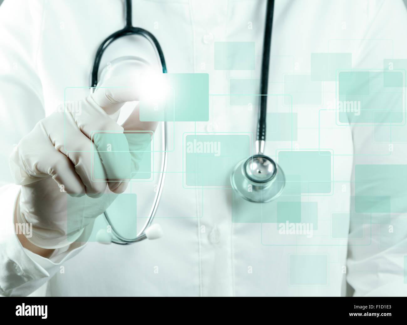 Medicine doctor hand working with modern computer interface as medical ...