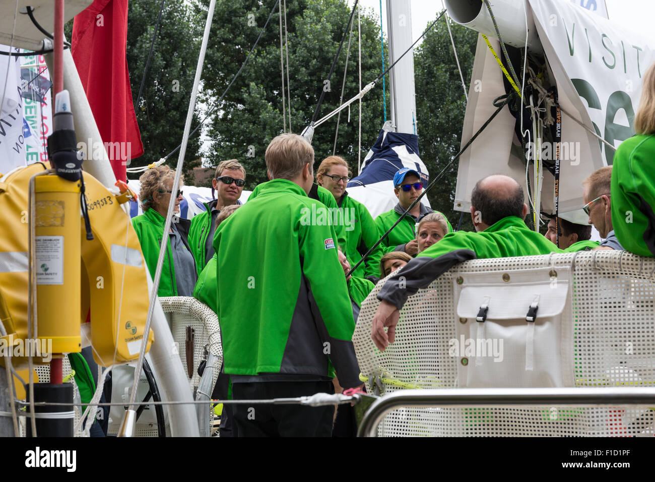 Crew members of Clipper yacht Visit Seattle moored in St Katharine ...