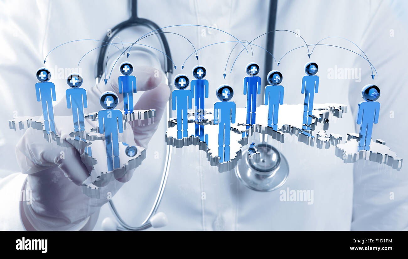 Medicine doctor hand working with modern computer interface as medical ...
