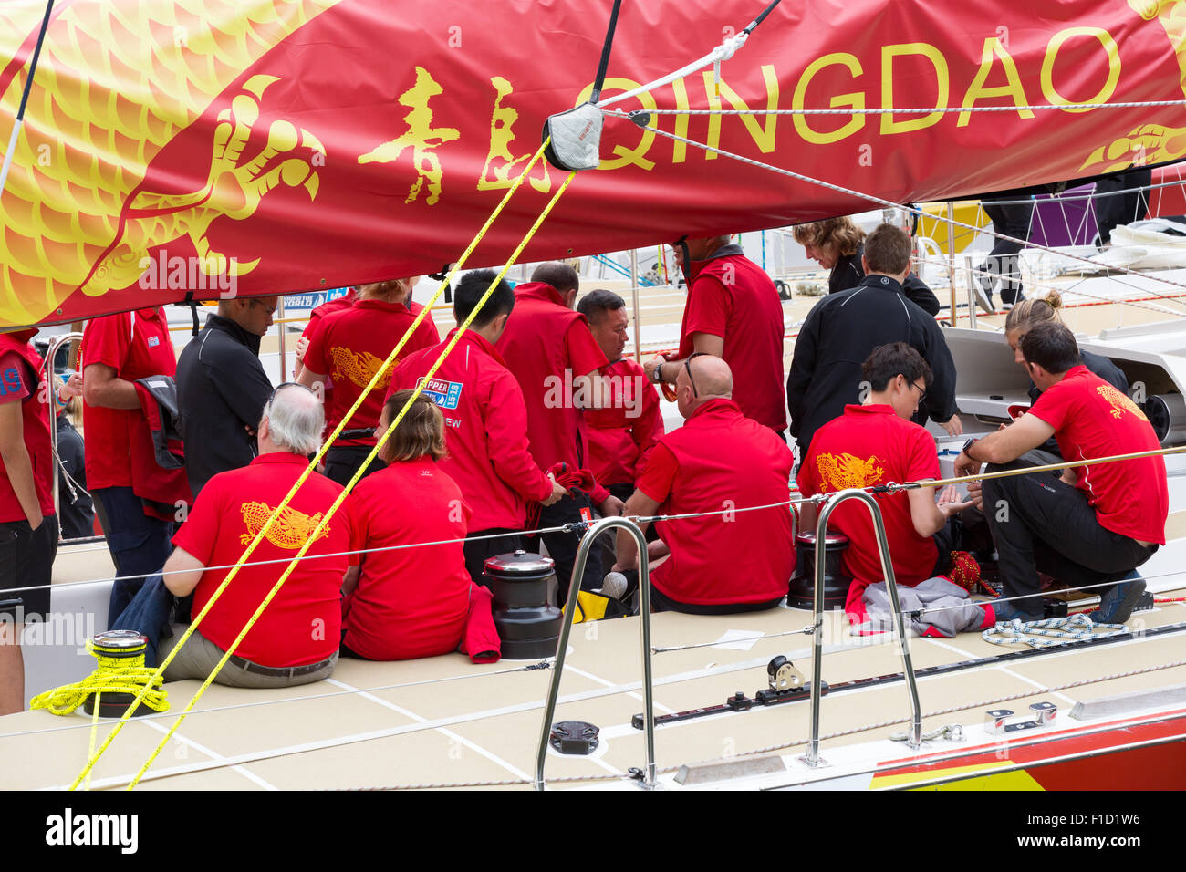 Clipper crew members aboard the yacht Qingdao Stock Photo - Alamy