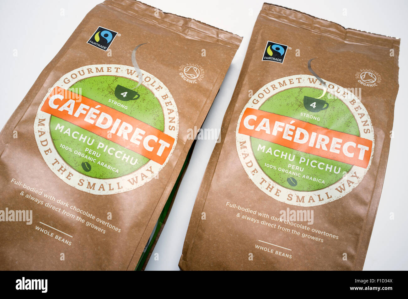 Cafedirect organic Machu Picchu coffee beans Stock Photo - Alamy