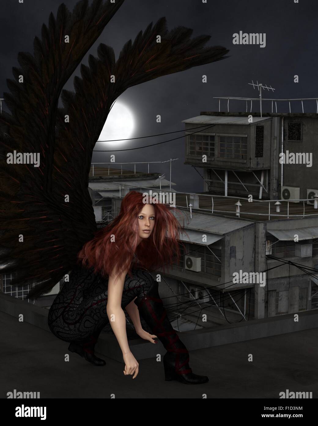 Female Urban Guardian Angel, Crouching Stock Photo - Alamy