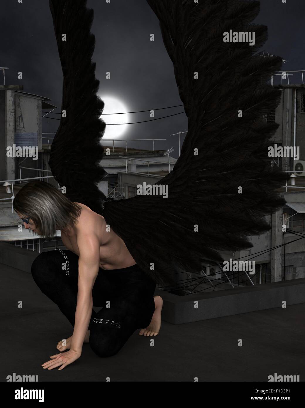 Male Urban Guardian Angel, Kneeling Stock Photo - Alamy