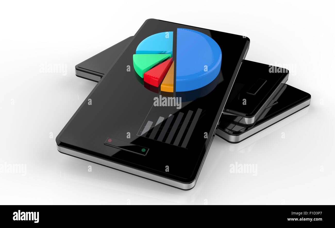 3d mobile phone smart phone and chart pie as concept Stock Photo - Alamy