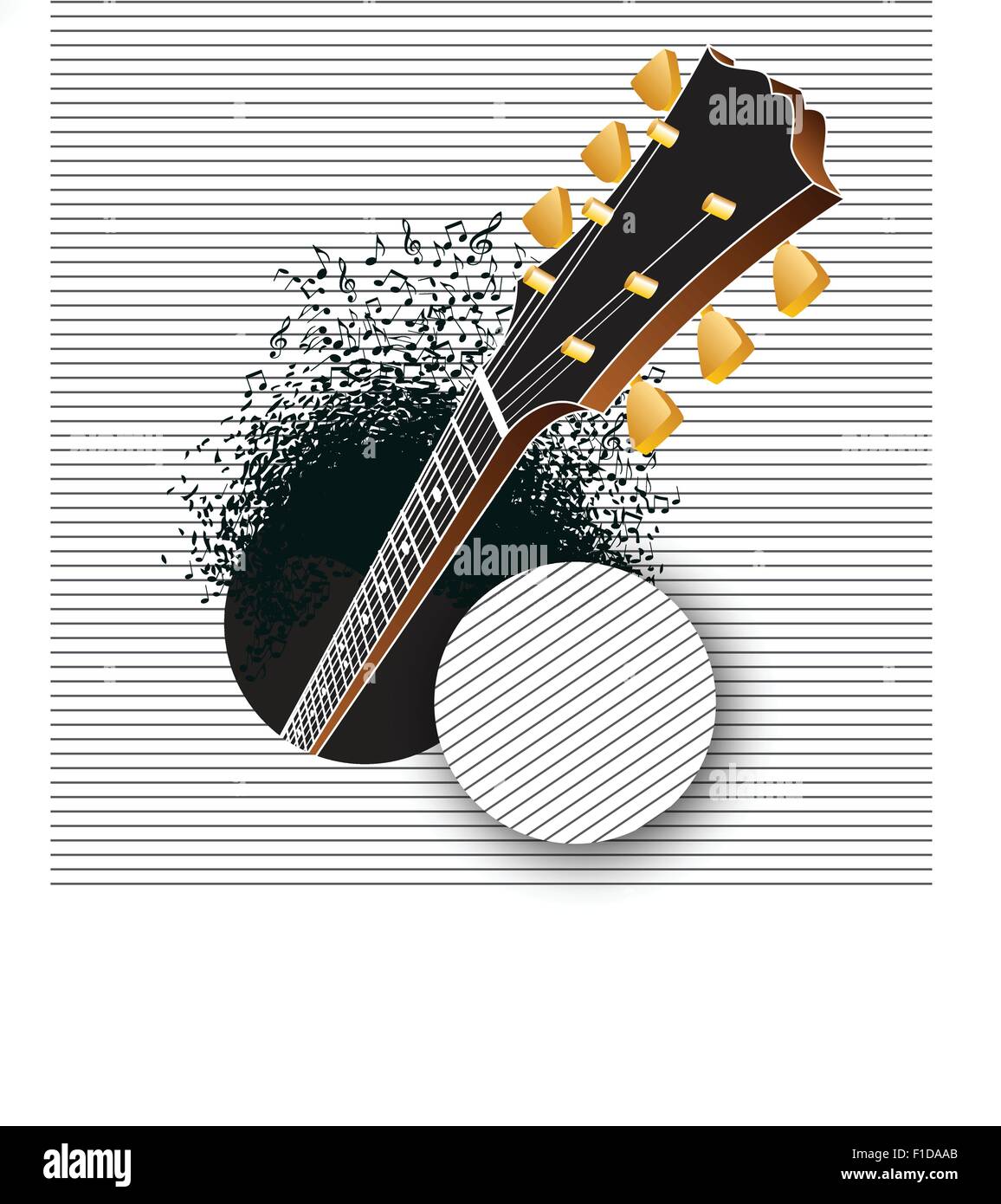 A guitar pops out of a hole as notes rush out Stock Vector Image & Art ...