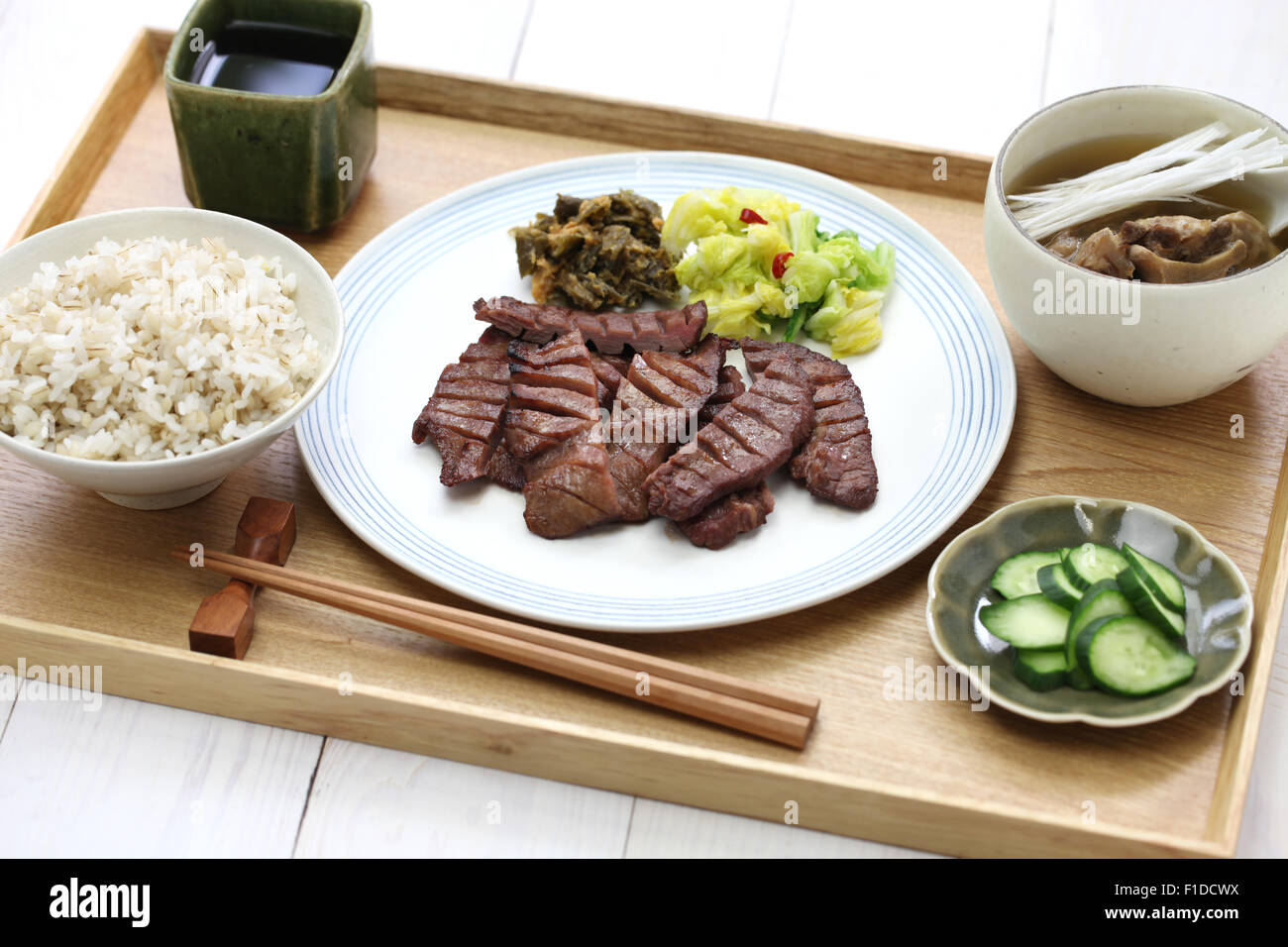 grilled beef tongue set meal, Sendai gyutan teishoku, japanese food ...