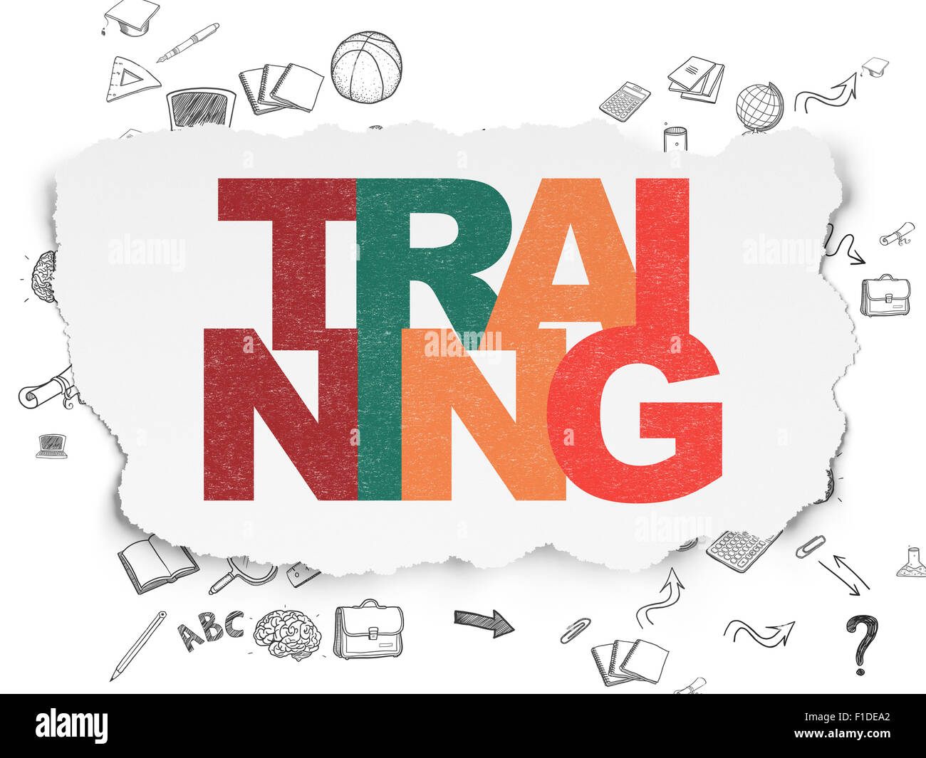 Studying concept: Training on Torn Paper background Stock Photo - Alamy
