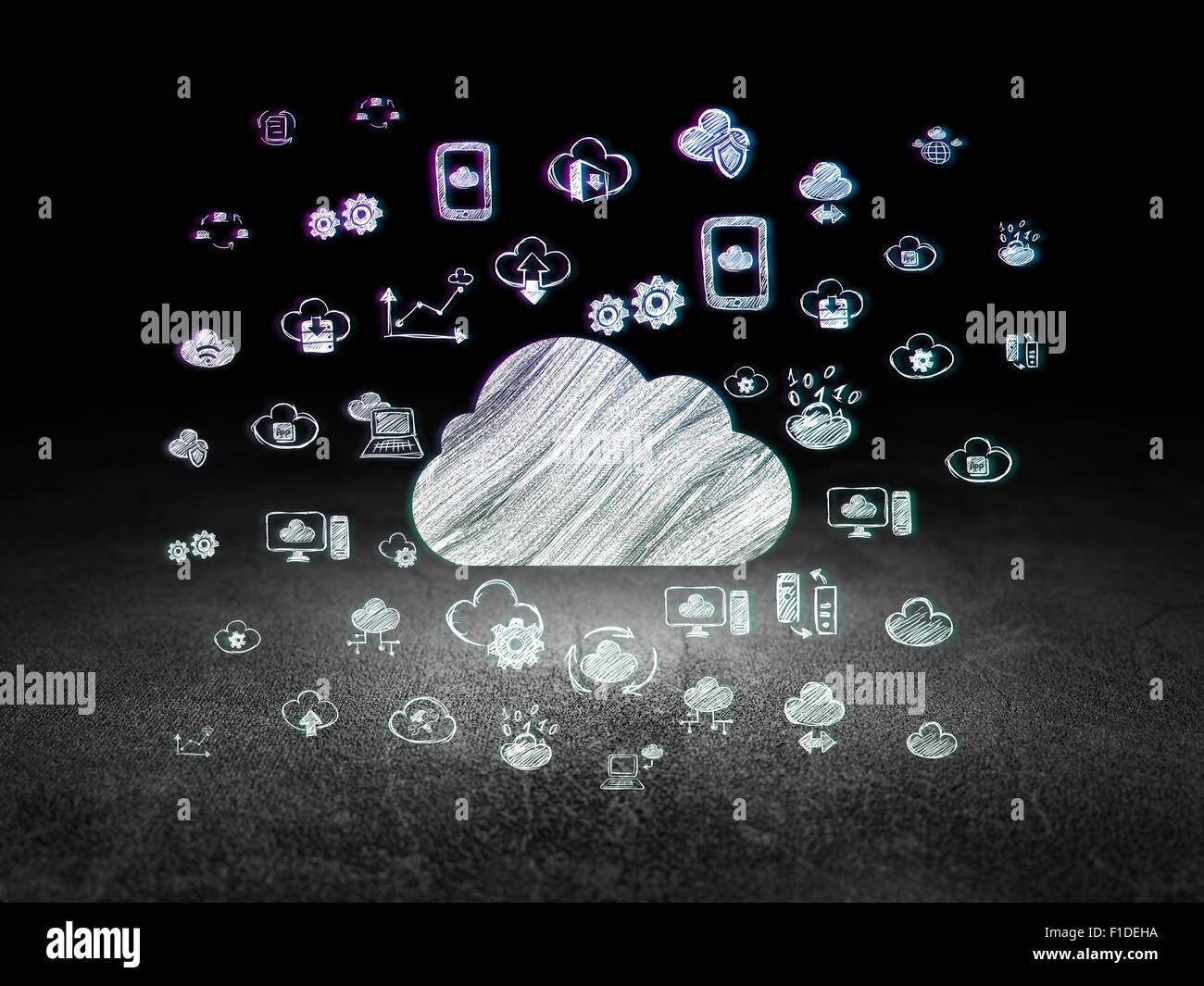 Cloud technology concept: Cloud in grunge dark room Stock Photo - Alamy