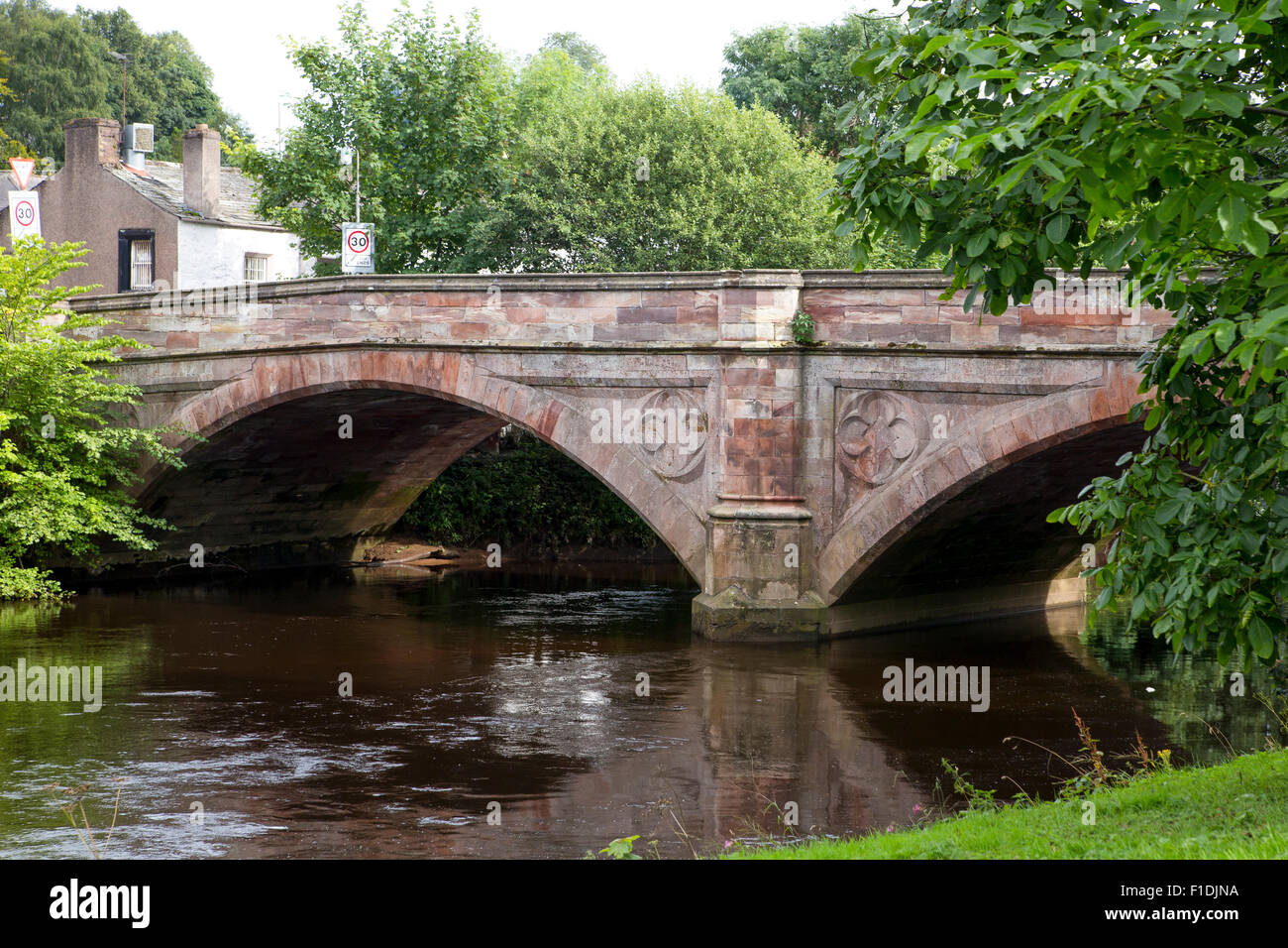 Ancient stone bridge over the river Eden in the centre of Appleby. This ...