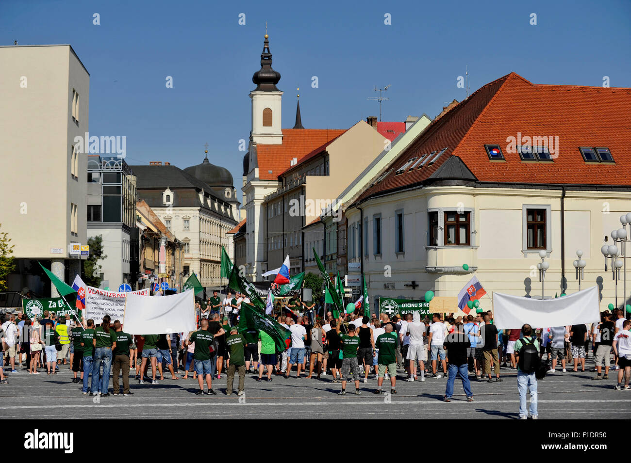 Trnava, Slovakia. 01st Sep, 2015. A crowd of several hundreds called by ...