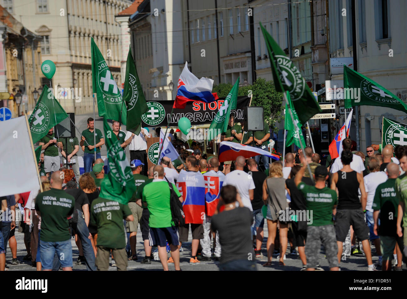 Trnava, Slovakia. 01st Sep, 2015. A crowd of several hundreds called by ...