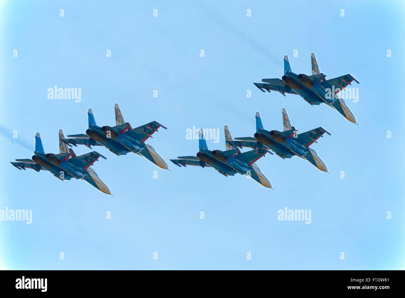 Russian Knights during MAKS 2015 Air Show in Moscow, Russia Stock Photo ...