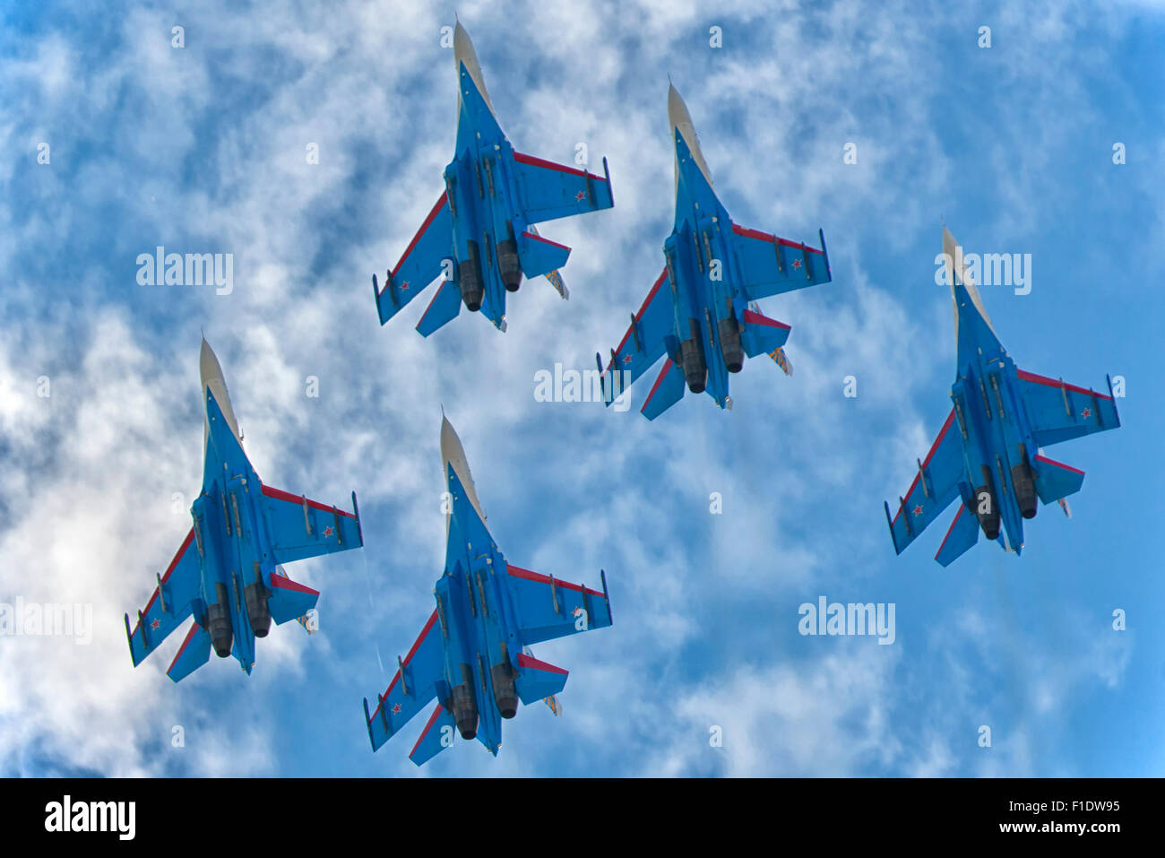 Russian Knights during MAKS 2015 Air Show in Moscow, Russia Stock Photo ...
