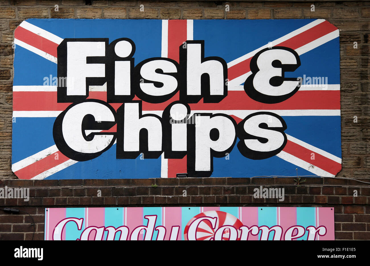 Traditional British Fish and Chips Advertisment in Sheffield Stock ...
