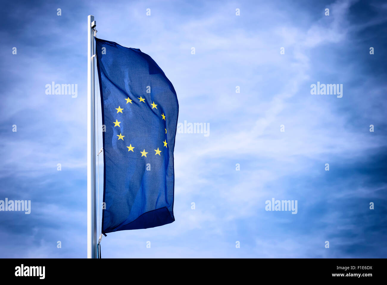 Image of the flag of Europe with blue sky Stock Photo - Alamy