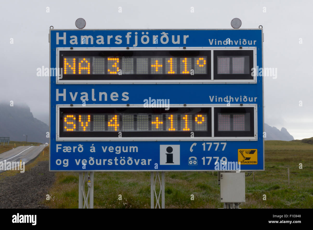 An information panel with temperatures showing a cold day with only 11 ...