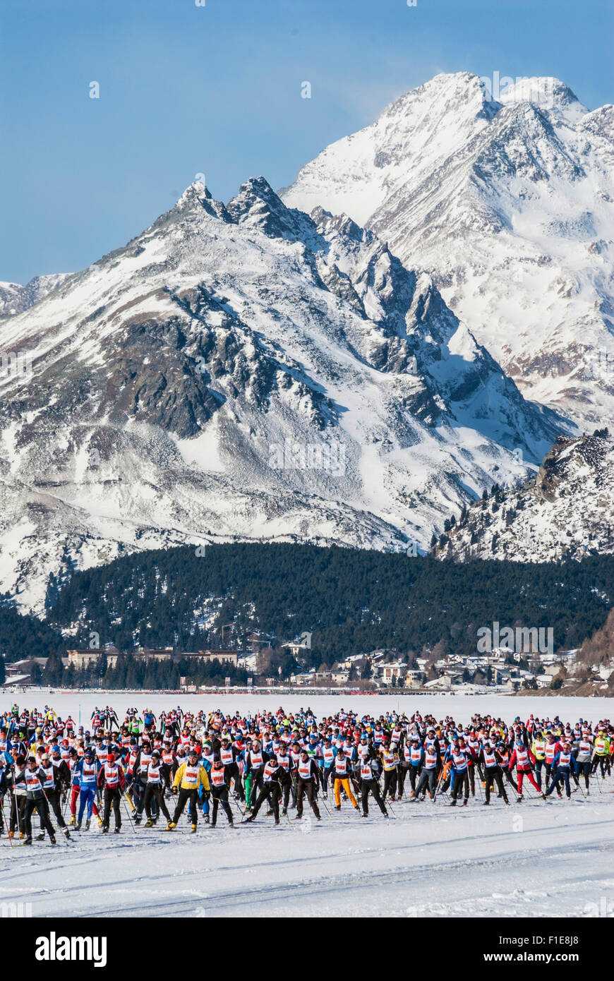 Cross-Country Skiier during Engadin Ski Marathon, Engadine, Switzerland ...