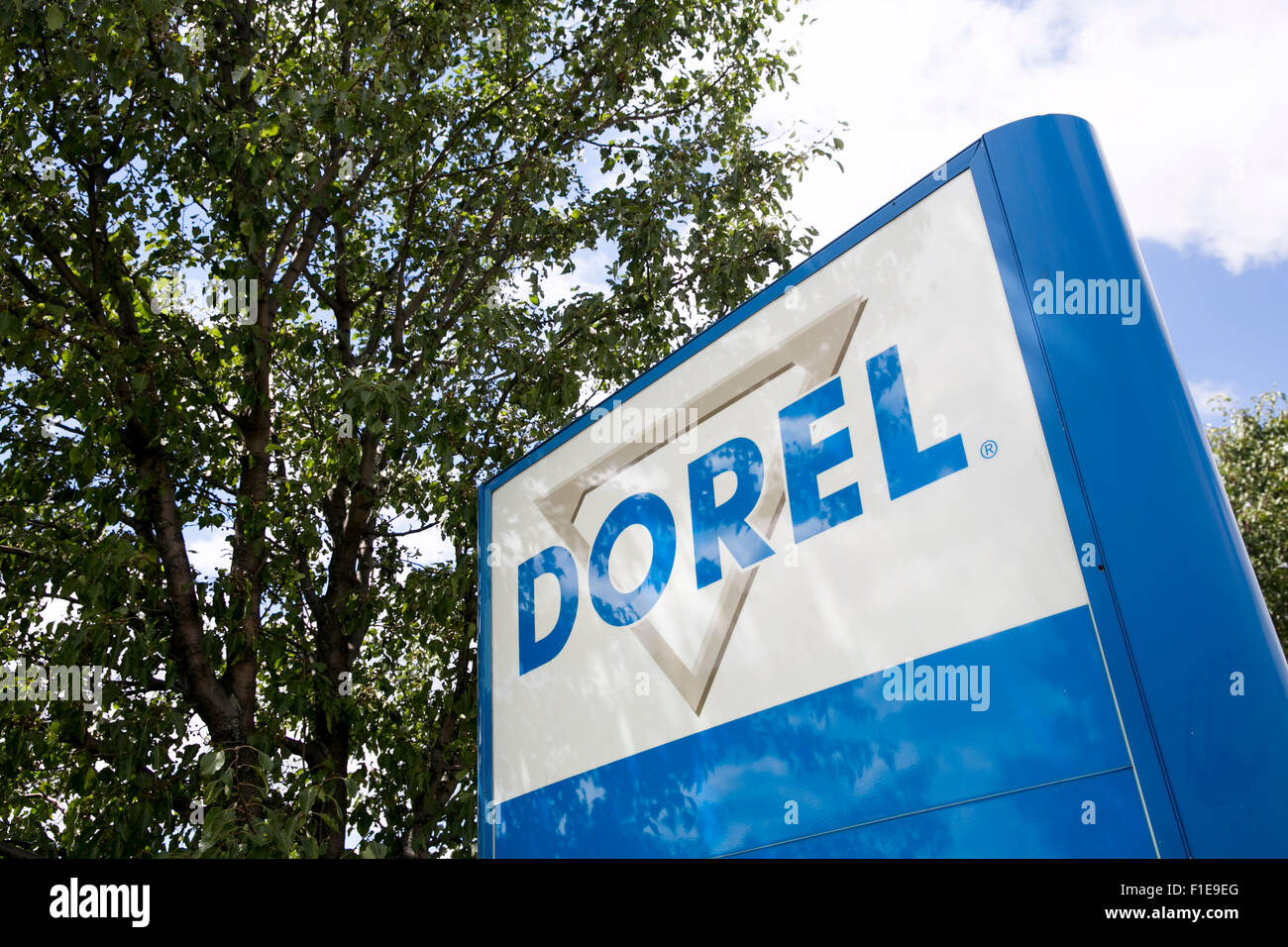 A logo sign outside of a facility occupied by Dorel Industries Inc., in ...