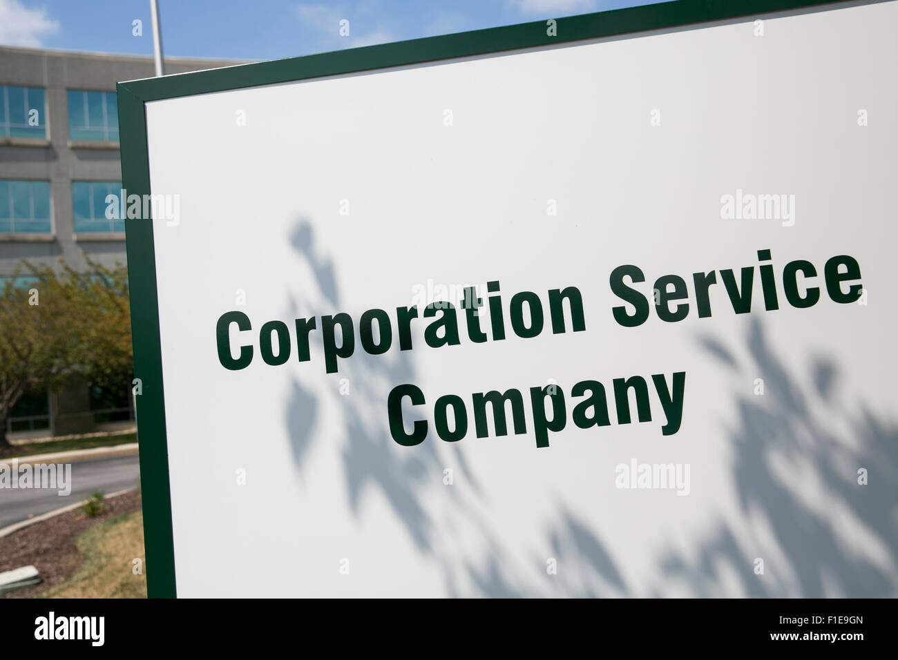 A logo sign outside of the headquarters of the Corporation Services ...