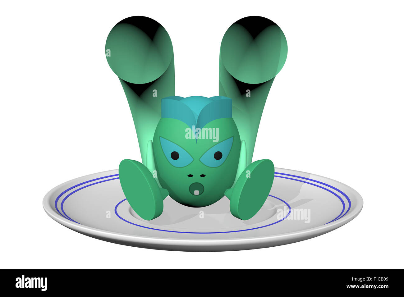 Alien with his flying saucer Stock Photo - Alamy