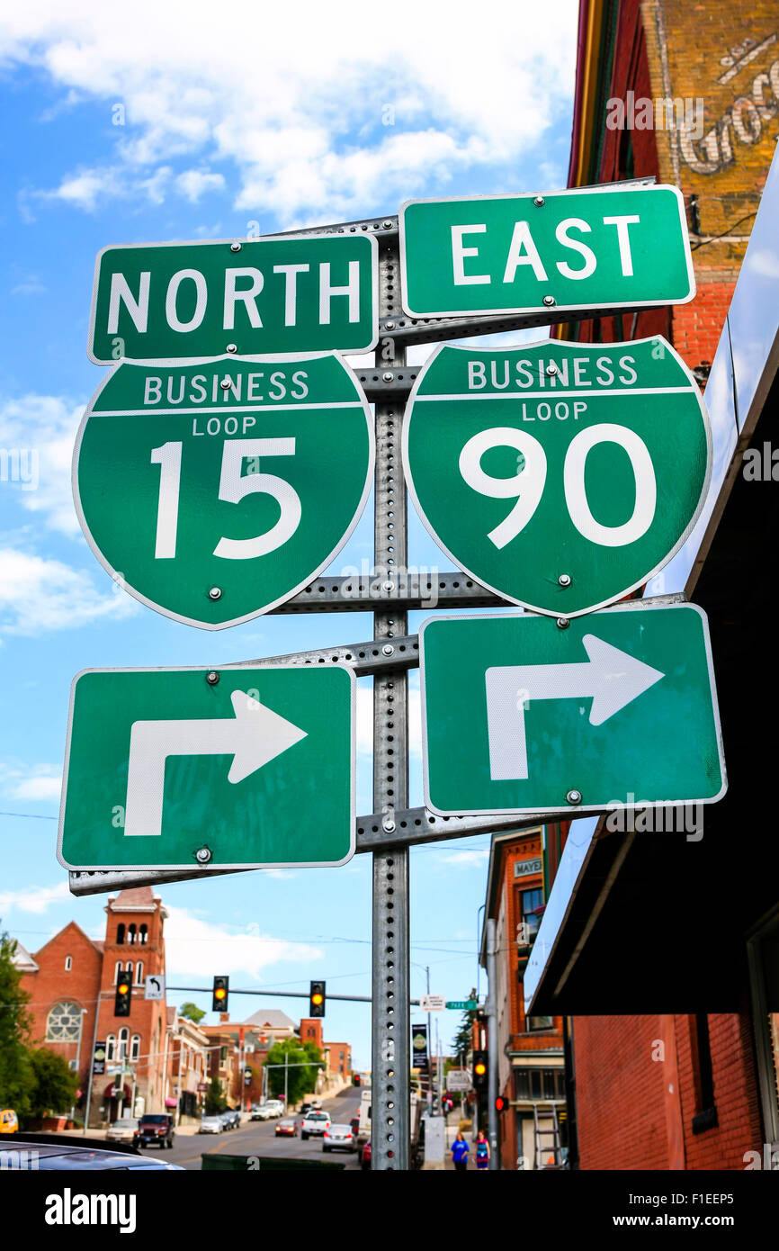 Street sign for Business I-15 and I-90 in Butte Montana Stock Photo - Alamy