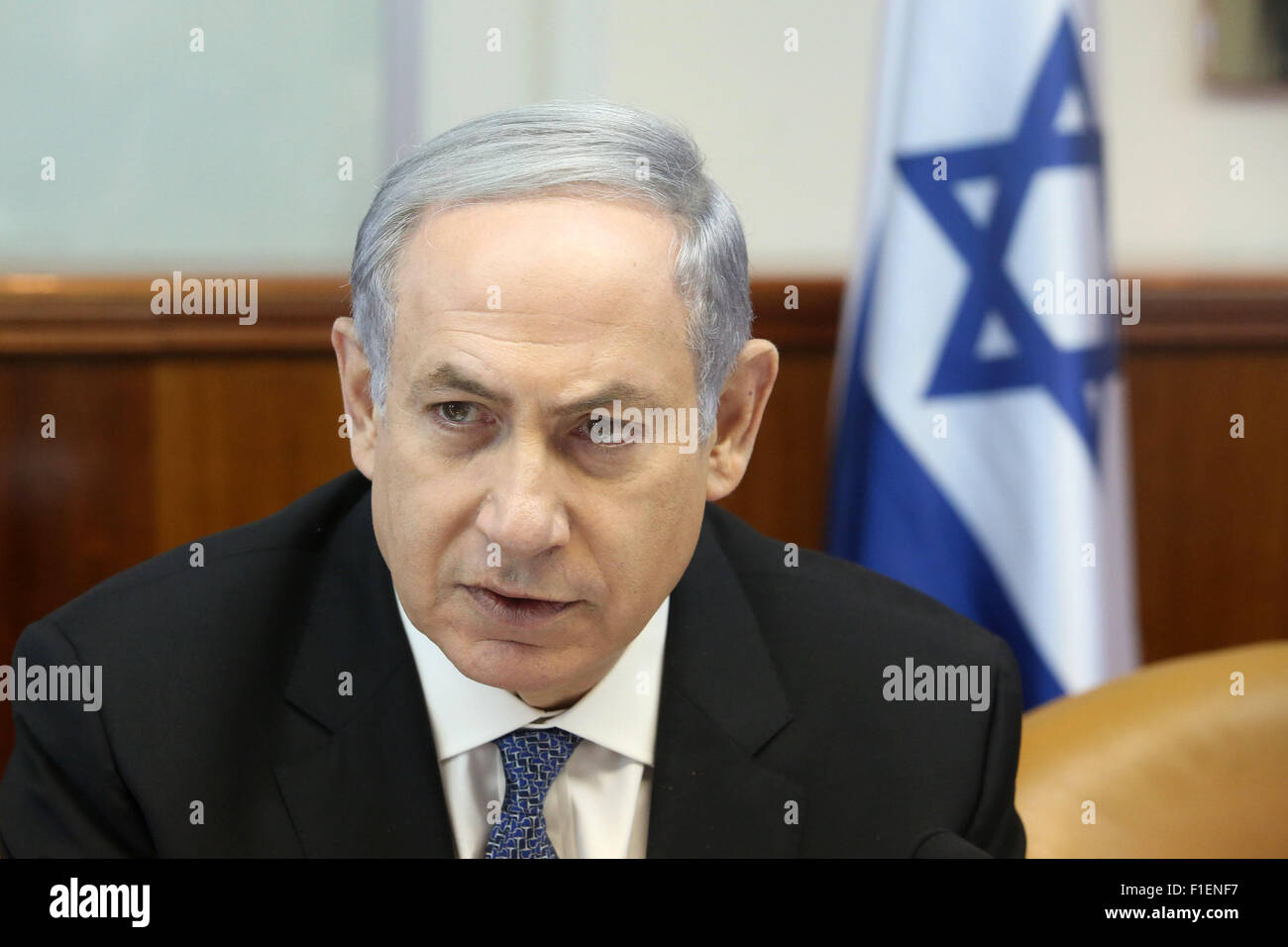 Jerusalem. 31st Aug, 2015. Israeli Prime Minister Benjamin Netanyahu ...