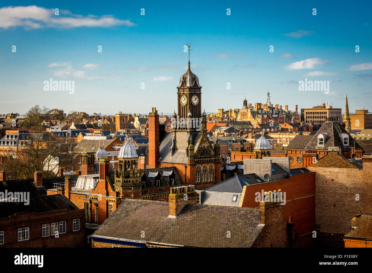 View from top of Cliffords Tower, York: City skyline and clock tower at ...