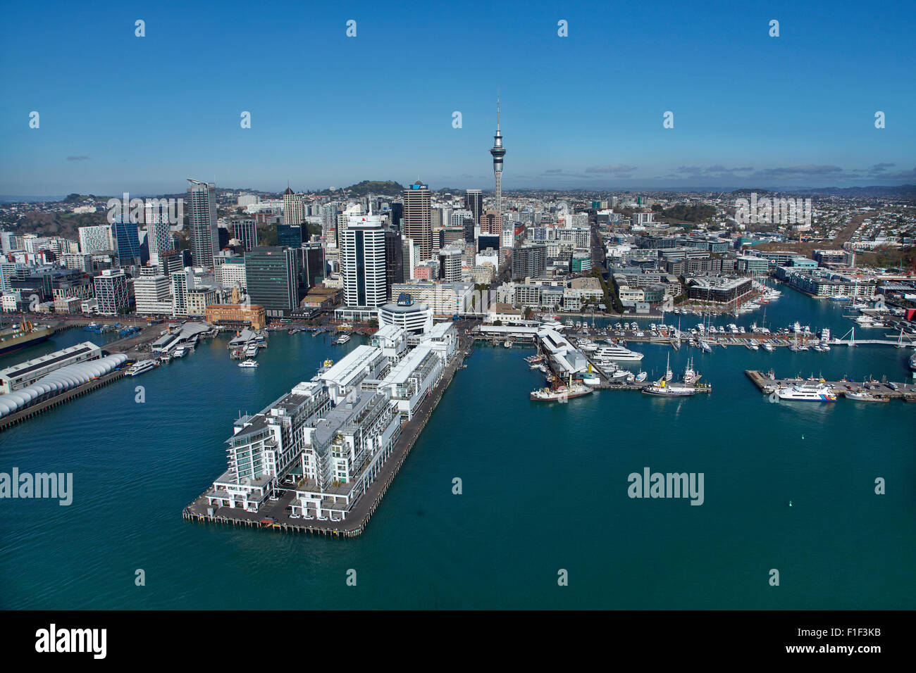 Hilton Hotel, Viaduct Harbour, and Sky Tower, Auckland waterfront ...