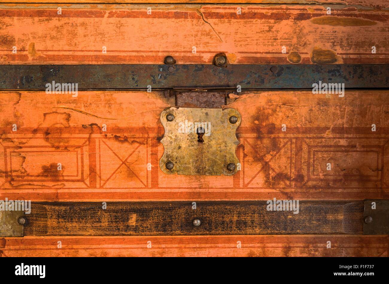 Vintage Chest Lock Closeup. Aged Wooden Chest Photo Background Stock ...