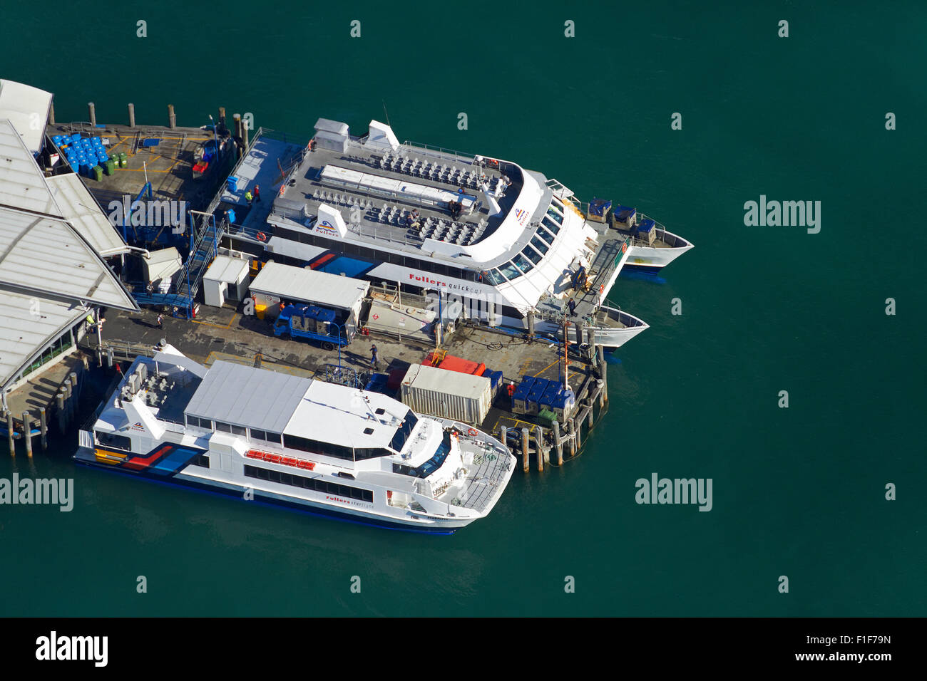 Passenger ferries at ferry terminal and waterfront, Auckland, North ...