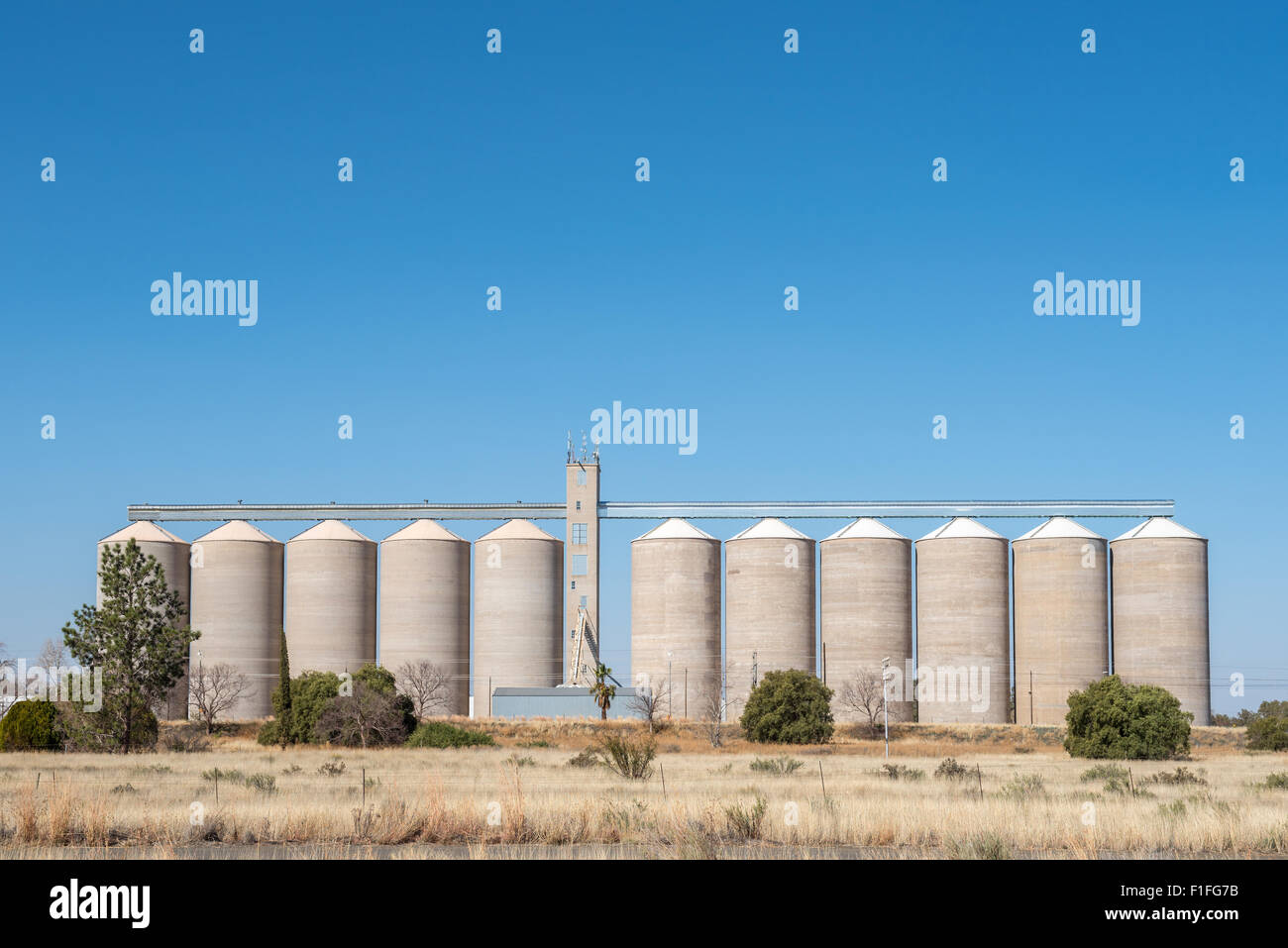 Grain silos at Modderrivier (Mud River) in the Northern Cape Province ...