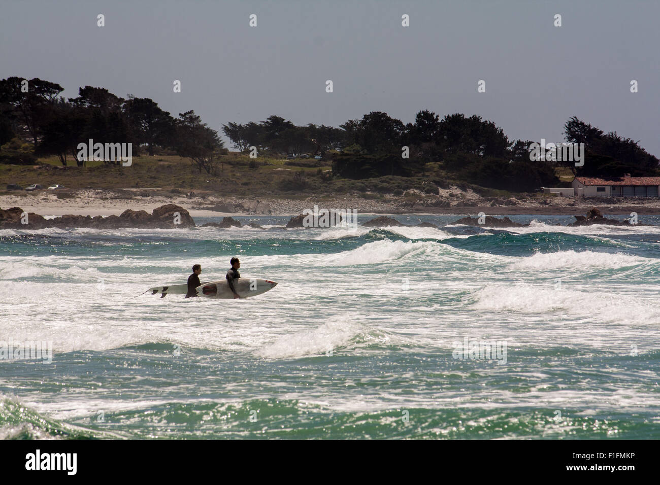 Two surfers at Asilomar Beach Stock Photo - Alamy
