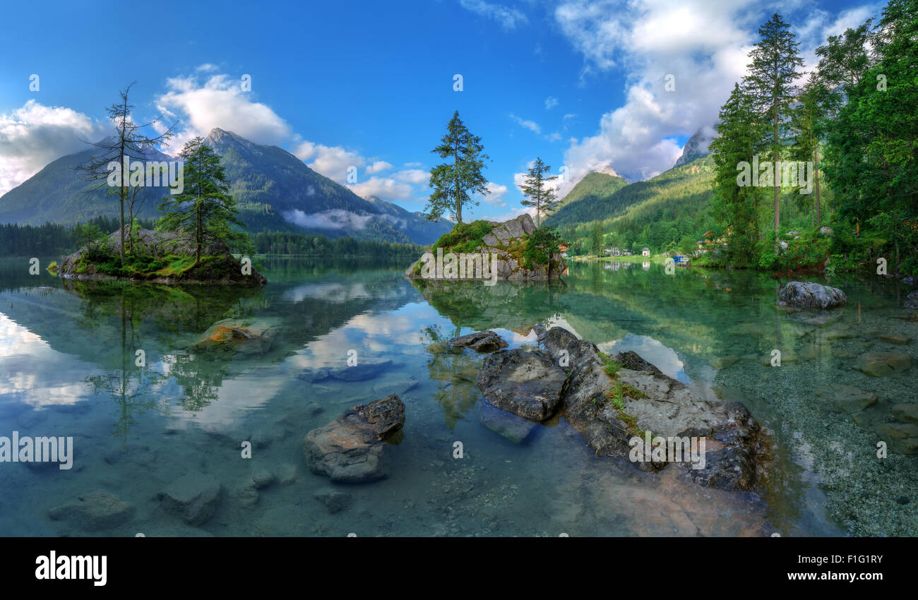 Amazing sunny summer day on the Hintersee lake in Austrian Alps, Europe ...