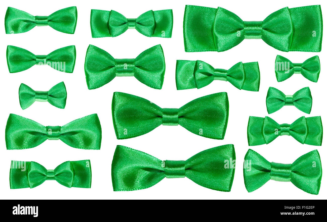 set of various green satin bow knots isolated on white background Stock ...
