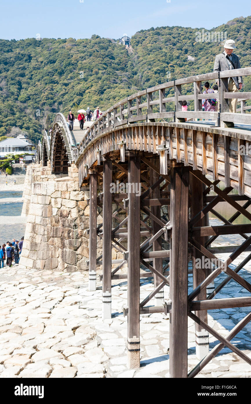 Iwakuni, Japan. The multi-arched wooden Kintaikyo bridge, famous ...