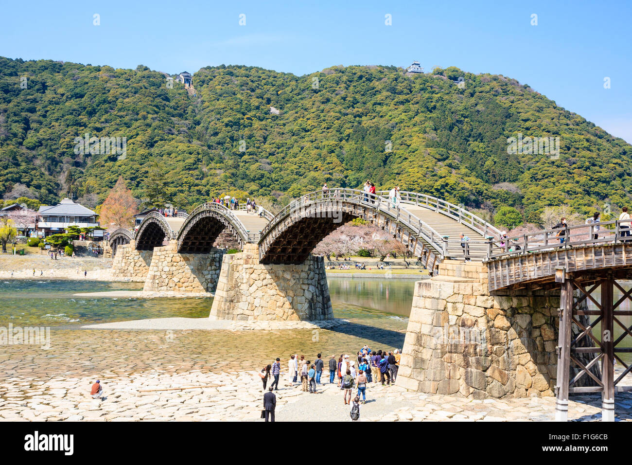 Iwakuni, Japan. The multi-arched wooden Kintaikyo bridge, famous ...