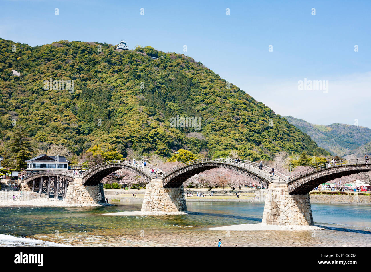 Iwakuni, Japan. The multi-arched wooden Kintaikyo bridge, famous ...