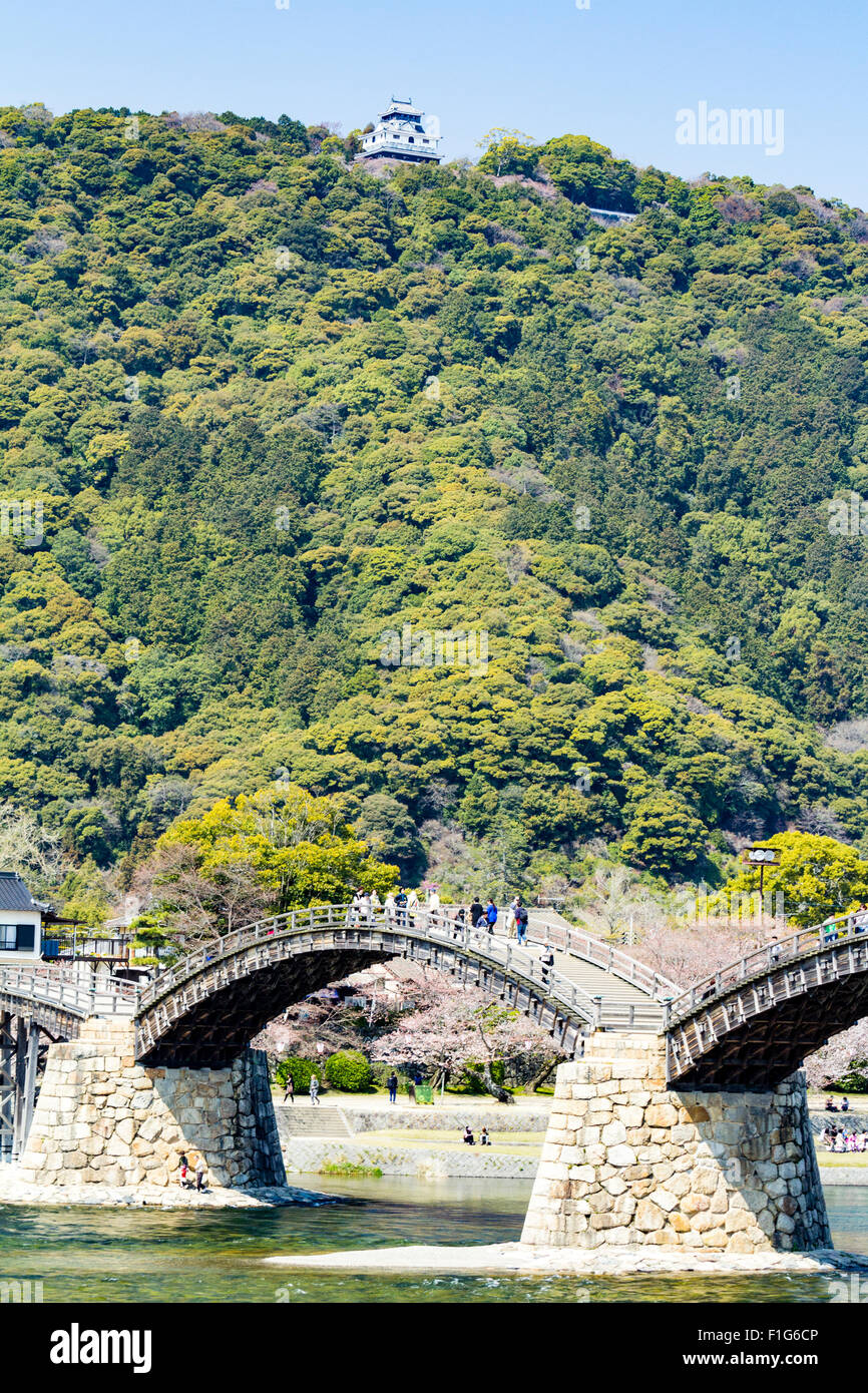 Iwakuni, Japan. The multi-arched wooden Kintaikyo bridge, famous ...
