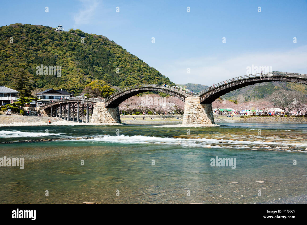Iwakuni, Japan. The multi-arched wooden Kintaikyo bridge, famous ...