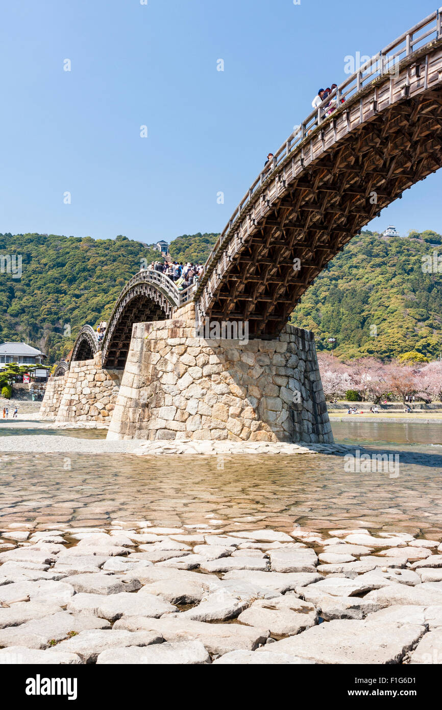 Iwakuni, Japan. The multi-arched wooden Kintaikyo bridge, famous ...