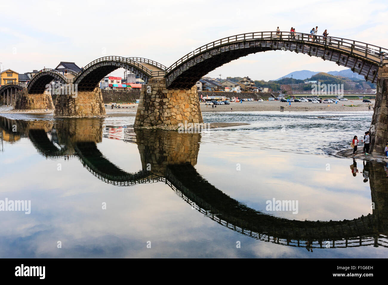 Iwakuni, Japan. The famous multi-arched wooden Kintaikyo bridge and it ...