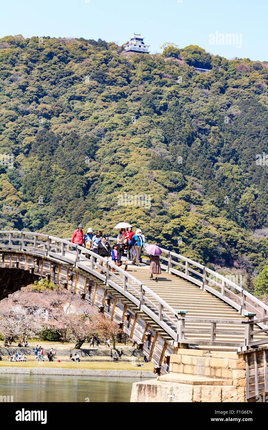 Iwakuni, Japan. The multi-arched wooden Kintaikyo bridge, famous ...