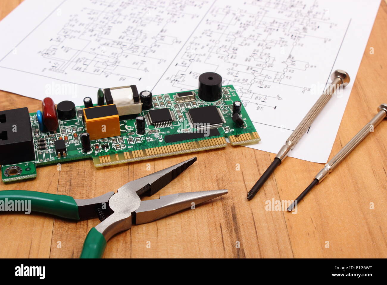 Printed circuit board with electrical components, precision tools and ...